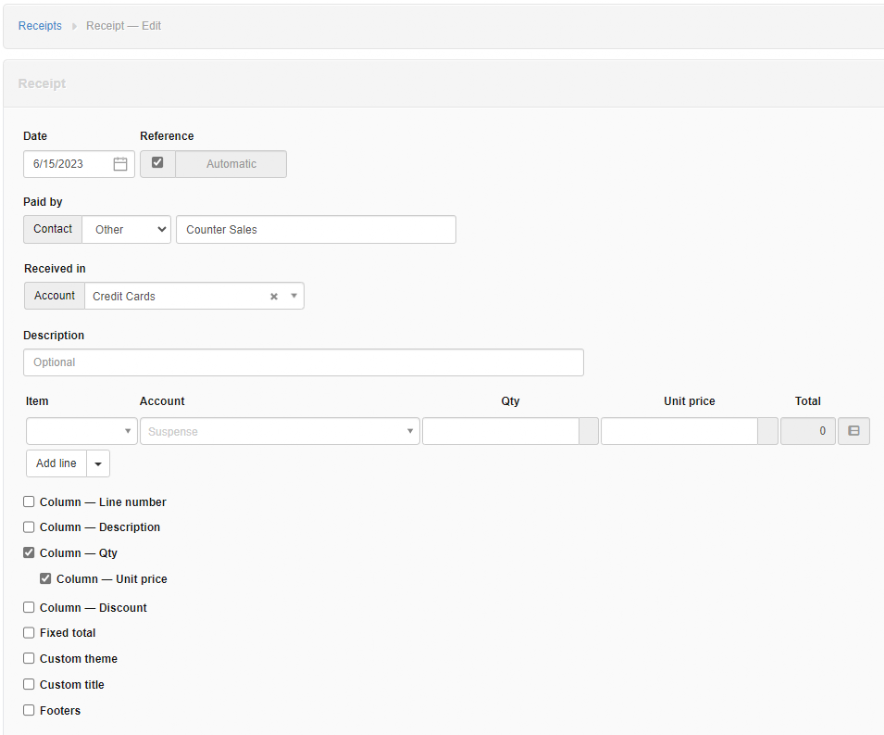 Receipts Form Defaults - BC Bookkeeping Tutorials|dwmbeancounter.com