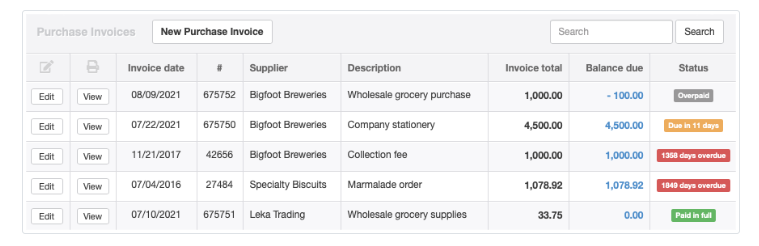 Manage Purchase Invoices - BC Bookkeeping Tutorials|dwmbeancounter.com