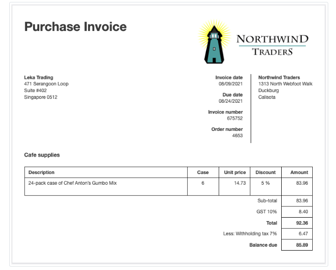 Purchase Invoice Tab - BC Bookkeeping Tutorials|dwmbeancounter.com